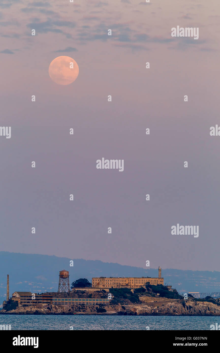 Full Moon Rise Over Alcatraz Prison Stock Photo - Alamy