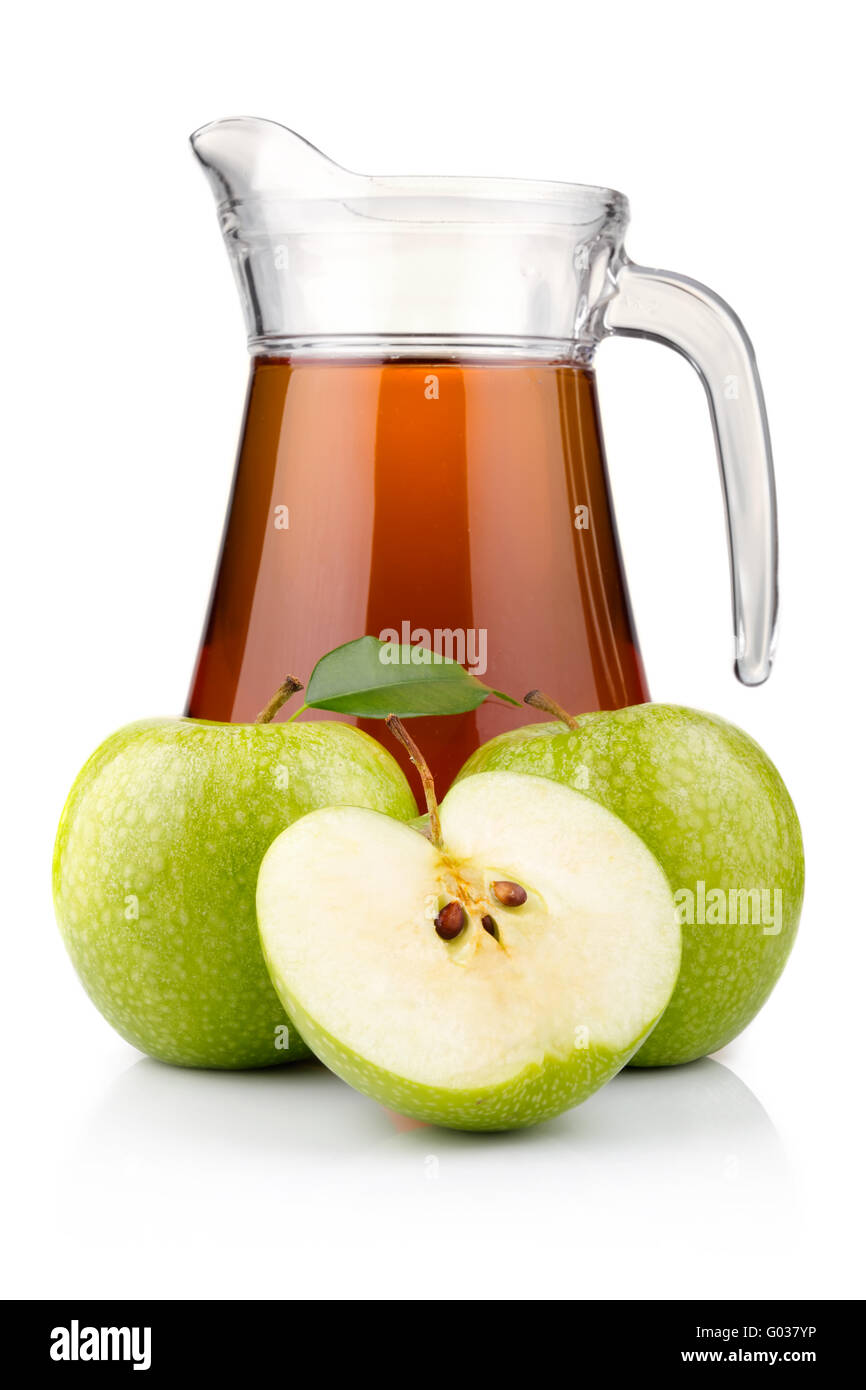 Jug and glass of green apple juice with fruit isolated Stock Photo - Alamy