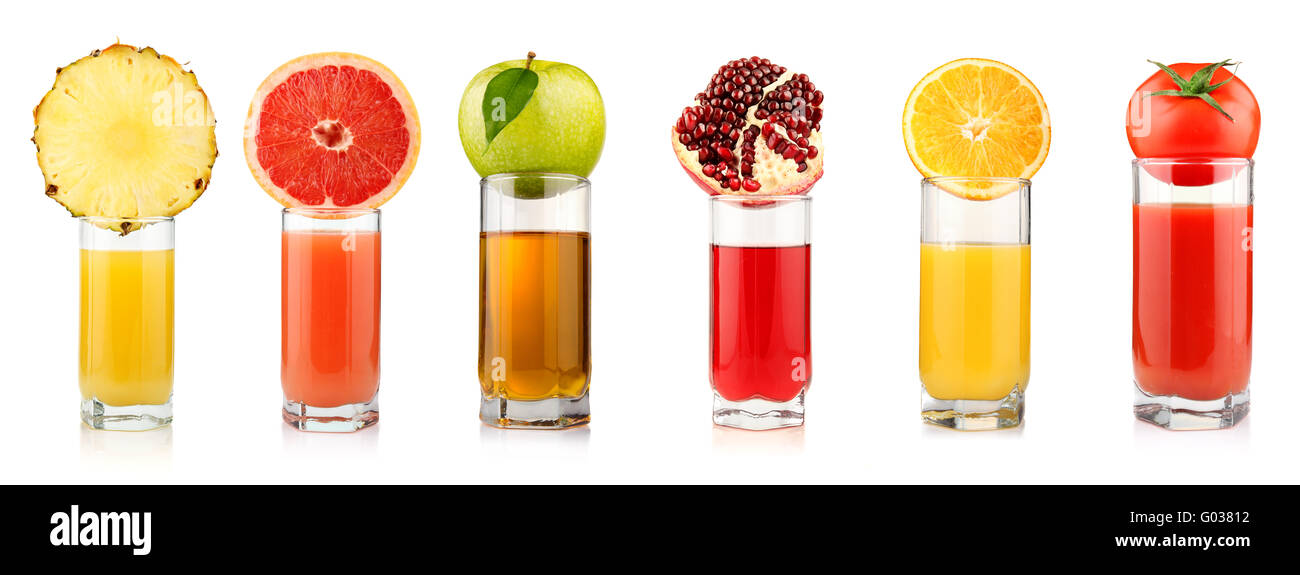 Set of tropical fruit juices in glasses isolated Stock Photo - Alamy