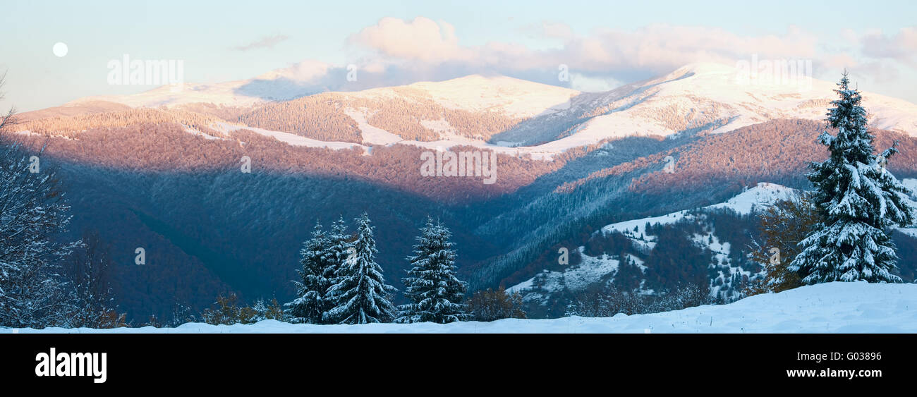 October mountain panorama with first winter snow Stock Photo - Alamy