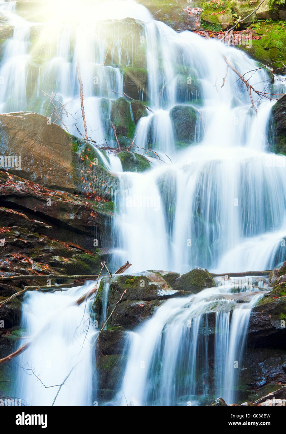 Waterfalls on Rocky Autumn Stream and sunshine Stock Photo - Alamy