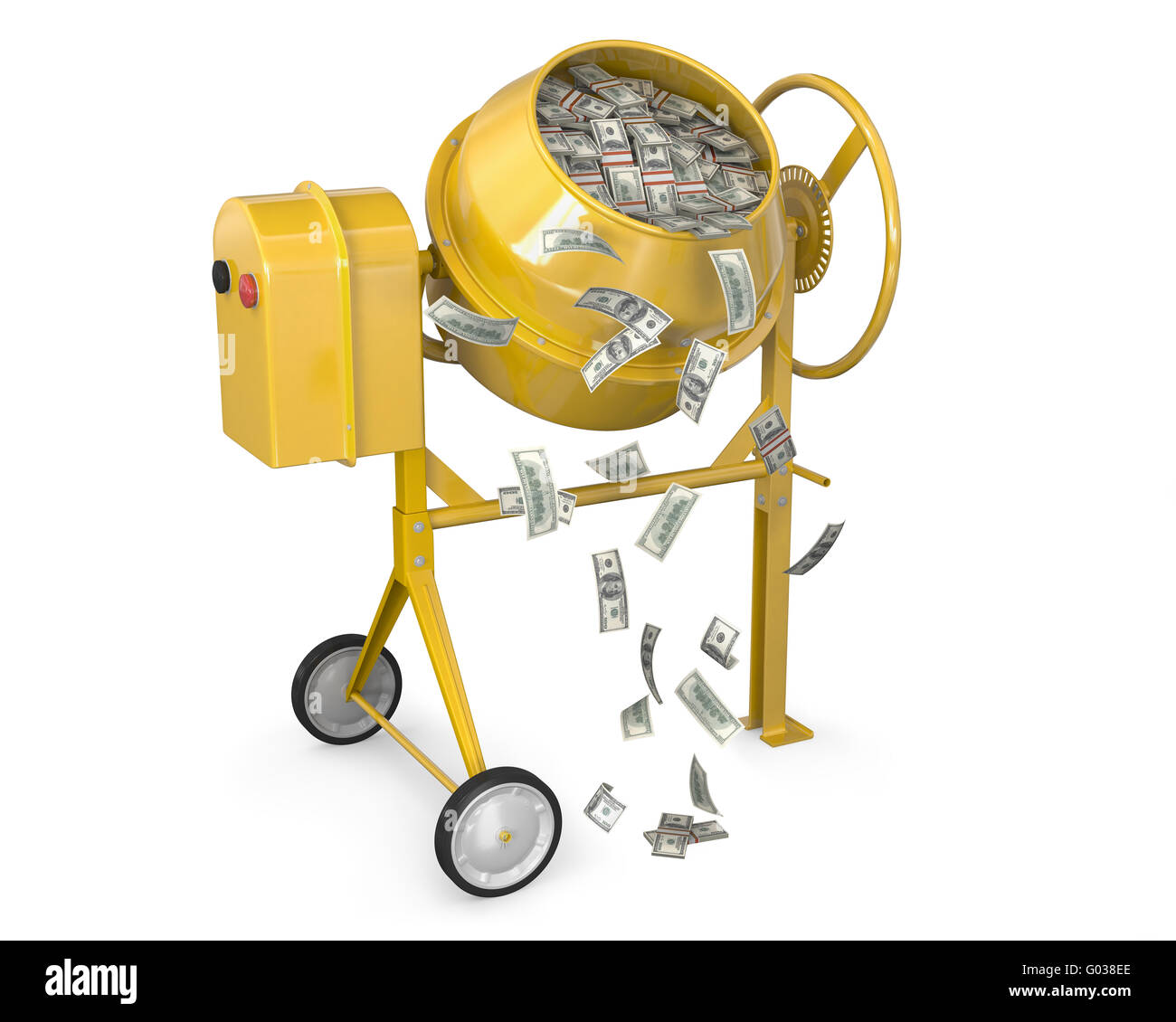 Concrete mixer full of dollars with falling banknotes Stock Photo - Alamy