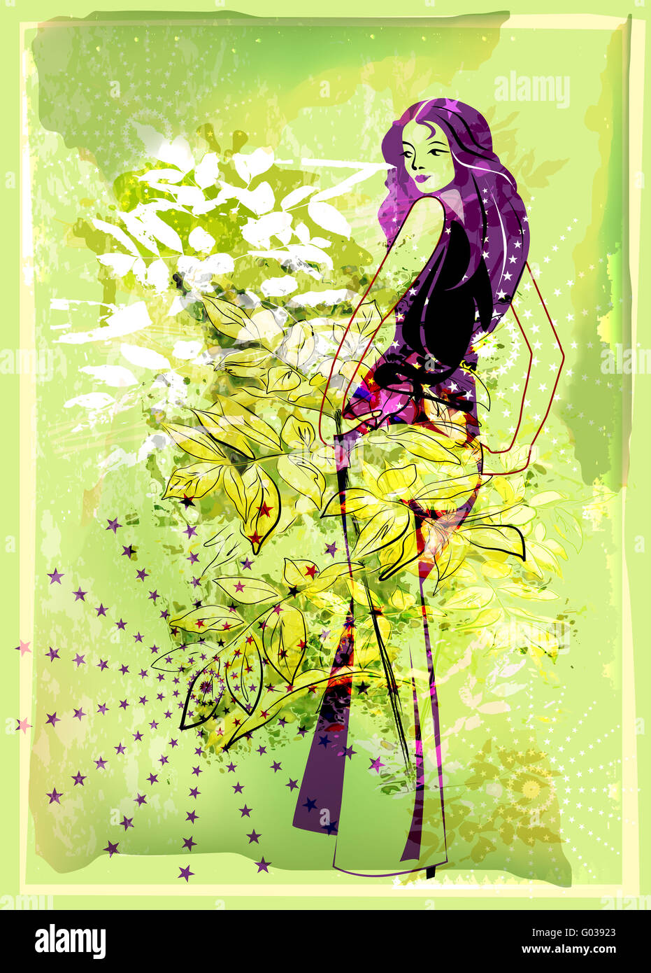 abstract green natural background with young girl Stock Photo - Alamy