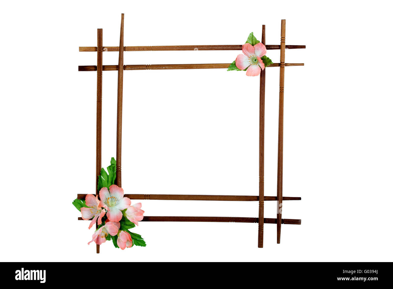 Decorative wooden frame decorated with flowers, isolated on white ...