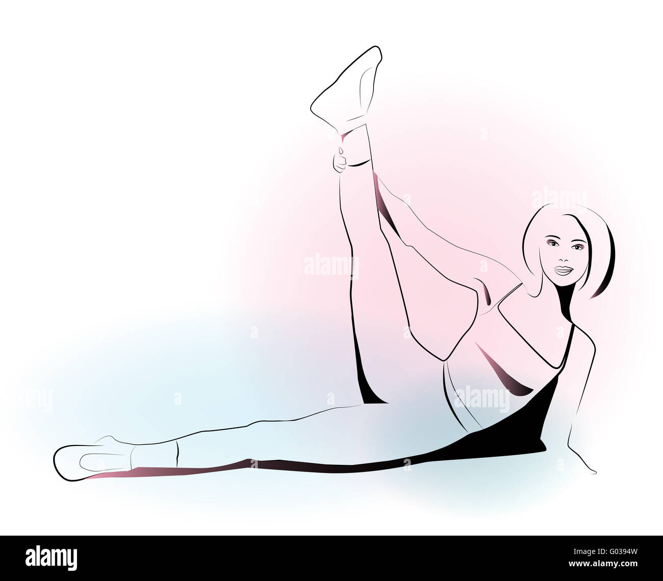 outline illustration of girl doing stretching exercise Stock Photo - Alamy