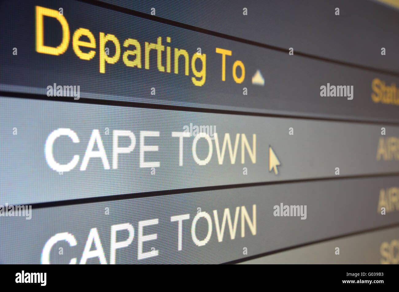 Computer screen closeup of Cape Town flight status Stock Photo - Alamy