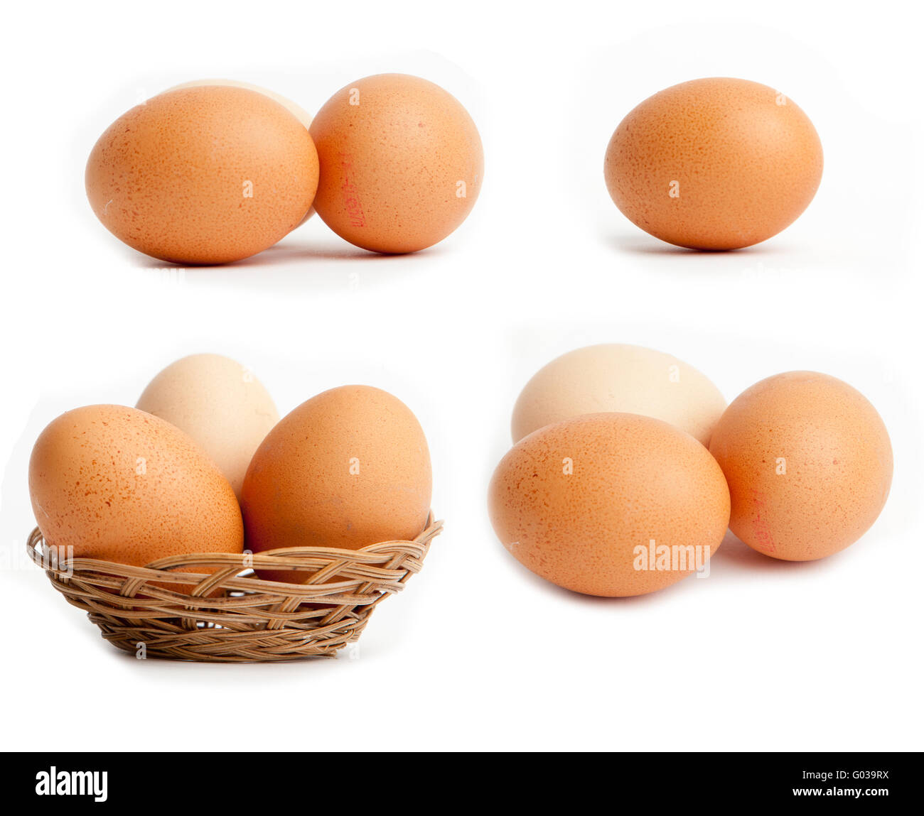 Egg collection isolated on white background. Brown Stock Photo - Alamy