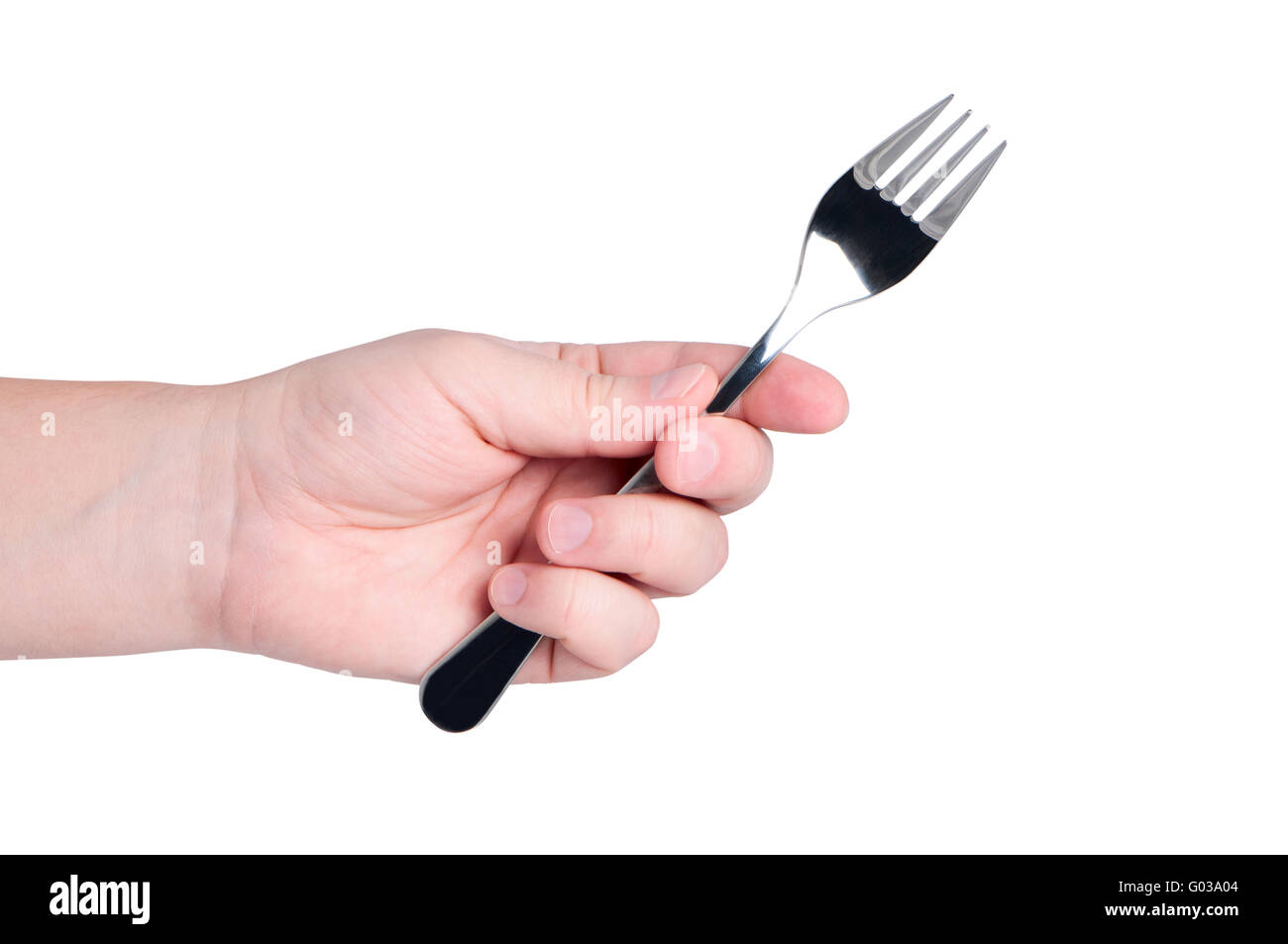 Hand holds fork isolated on white background Stock Photo - Alamy