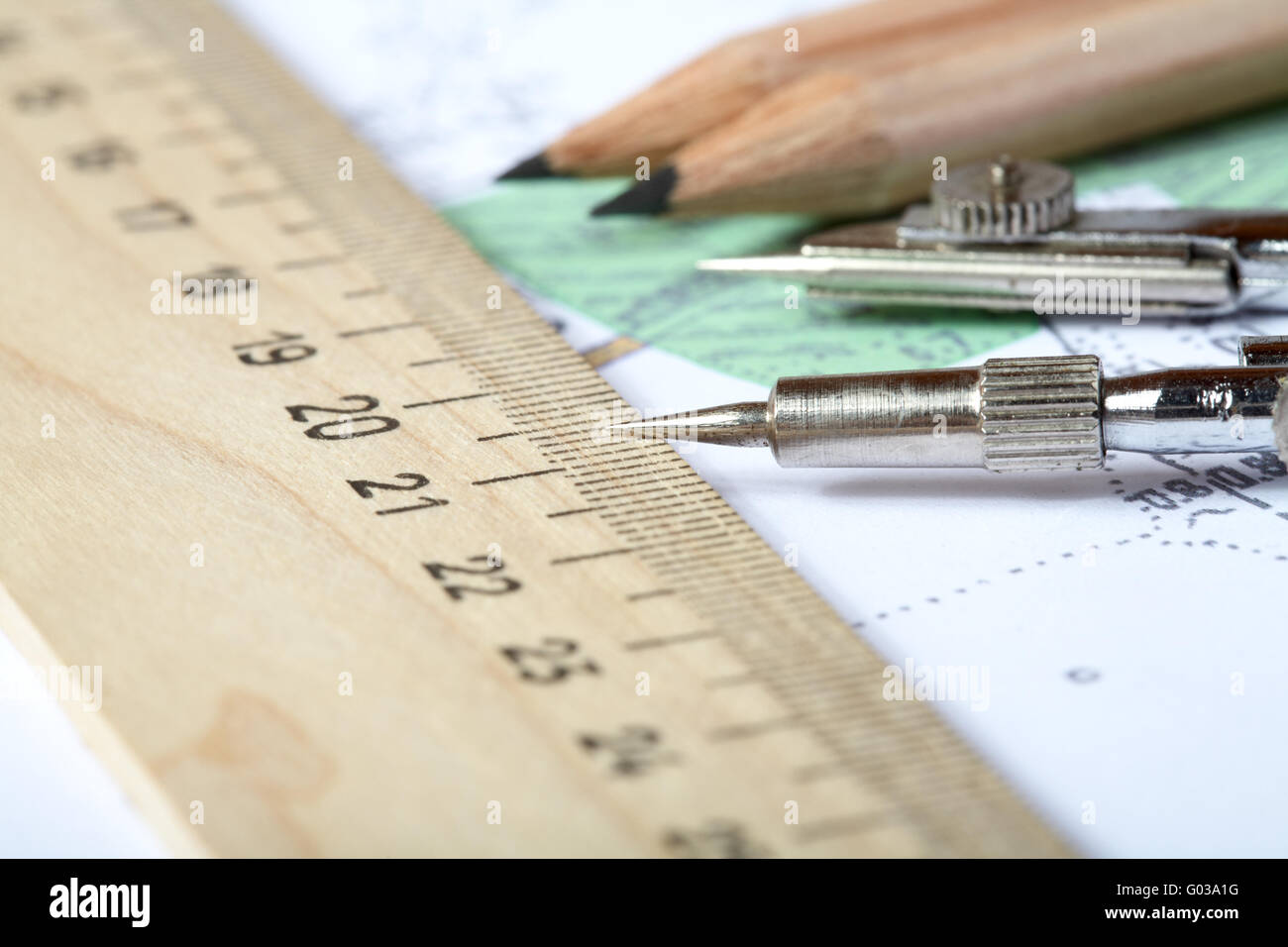 Topographic map of district with measuring instrument Stock Photo - Alamy