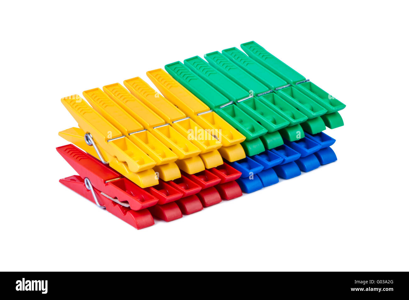Pegs bright color isolated on white background Stock Photo - Alamy
