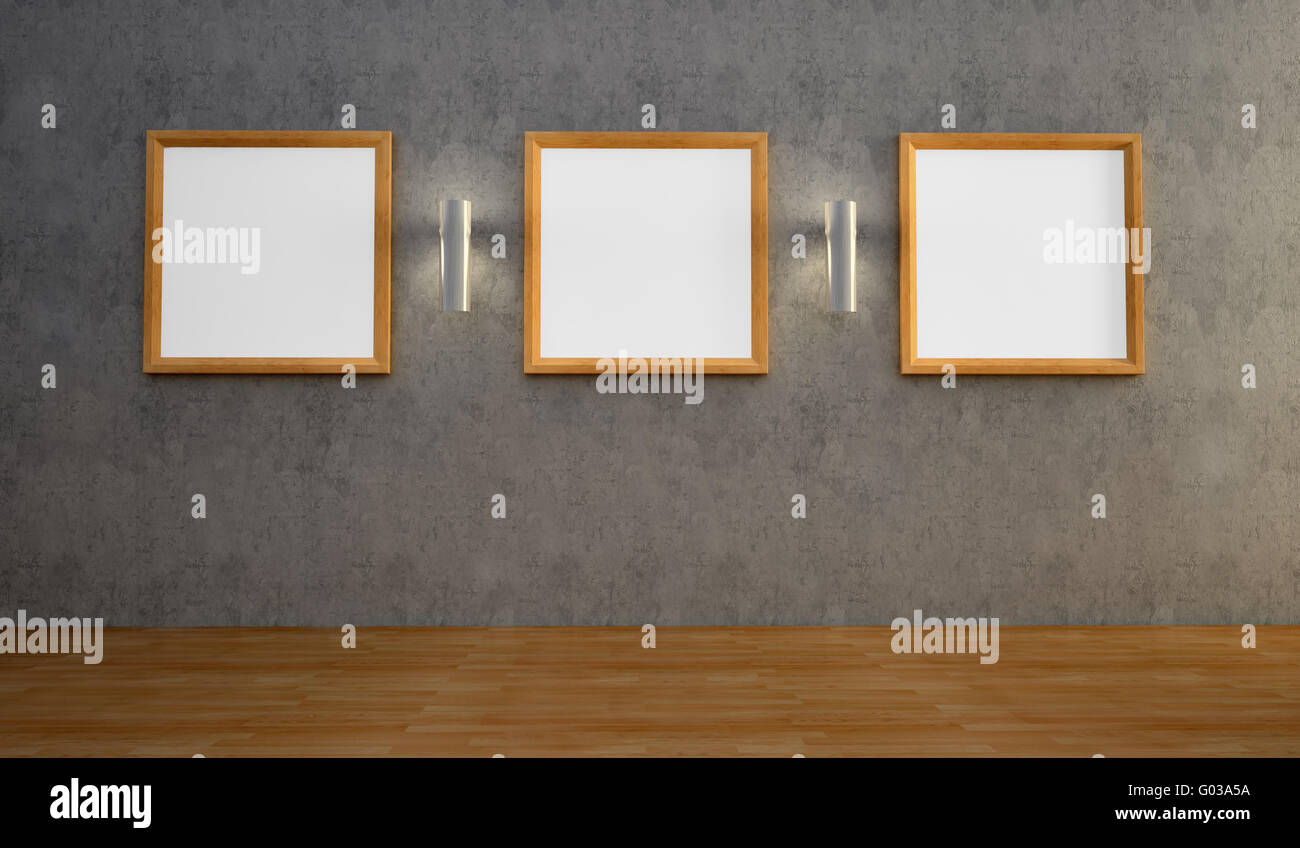 Interior with Three empty frames on the wall Stock Photo - Alamy