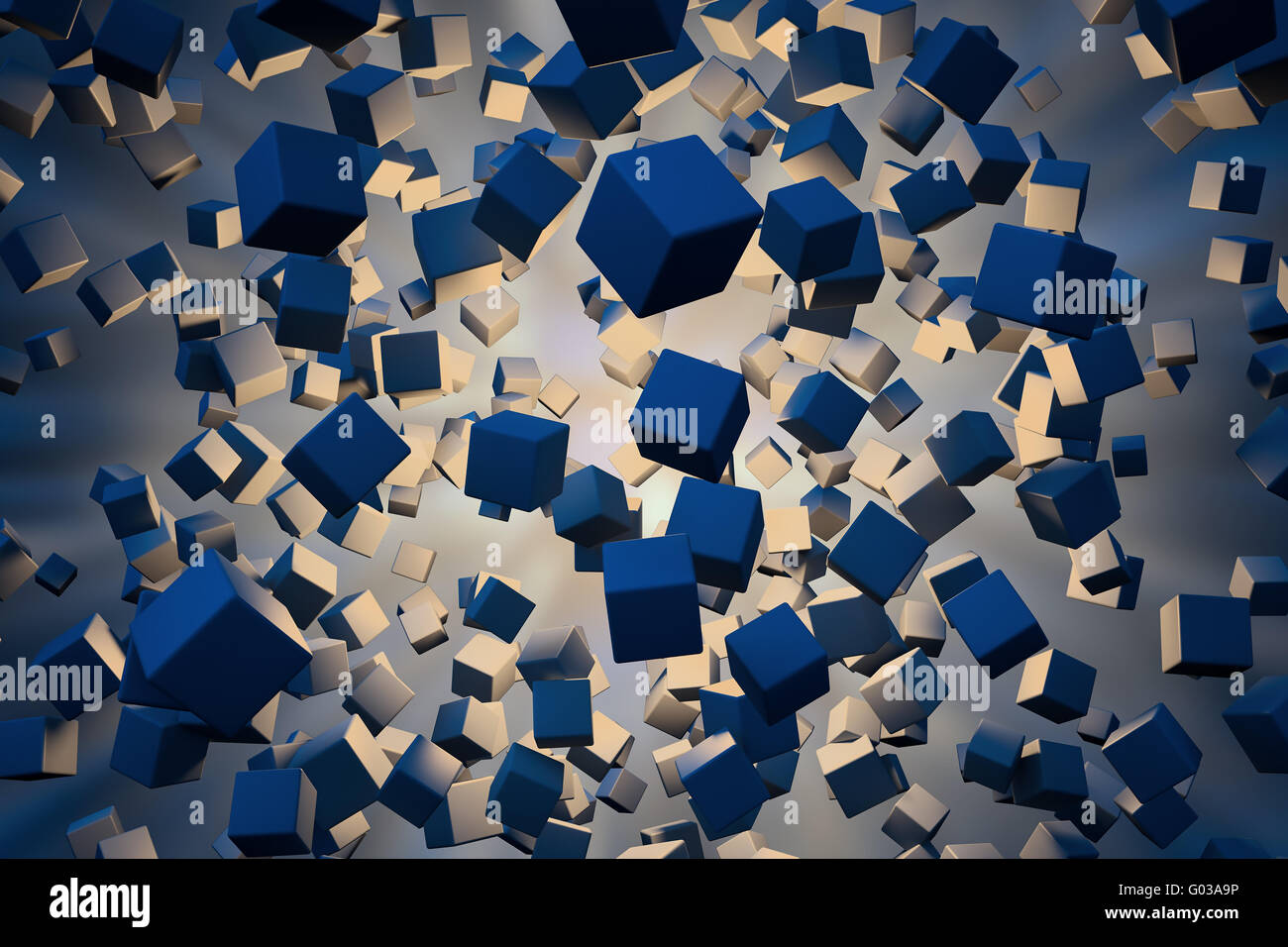 An explotion of abstract cubes cgi background Stock Photo - Alamy