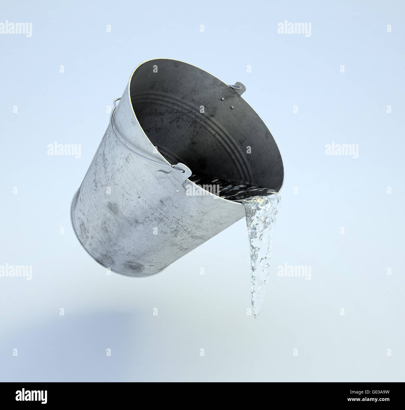 metal bucket full of water levitating over the floor Stock Photo - Alamy
