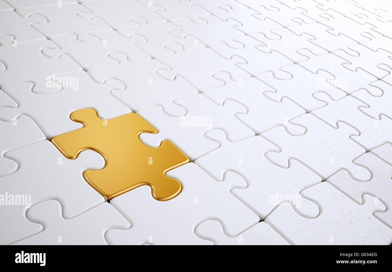White jigsaw puzzle with a single Golden piece Stock Photo - Alamy