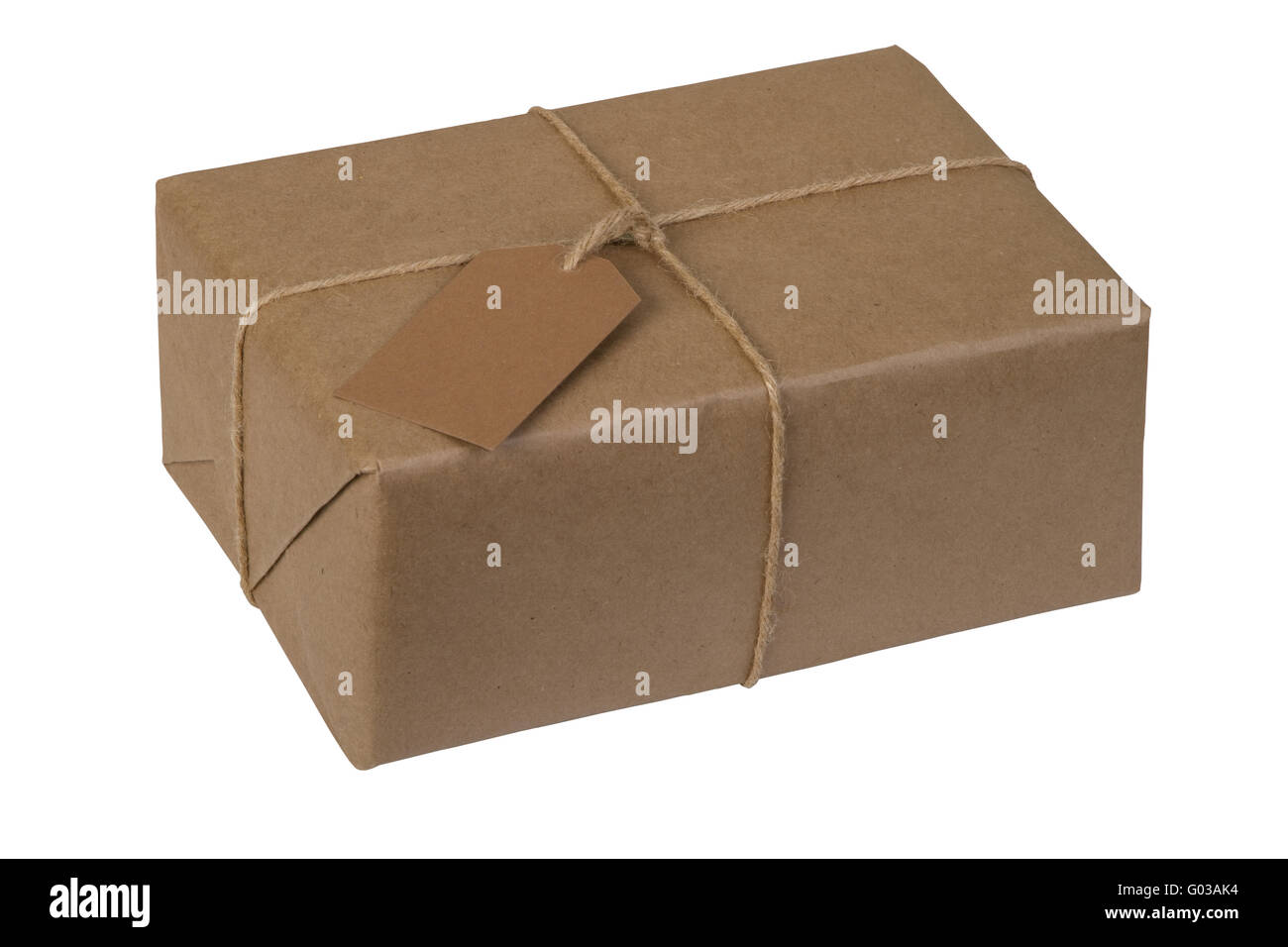 brown paper package tied with string and label Stock Photo - Alamy