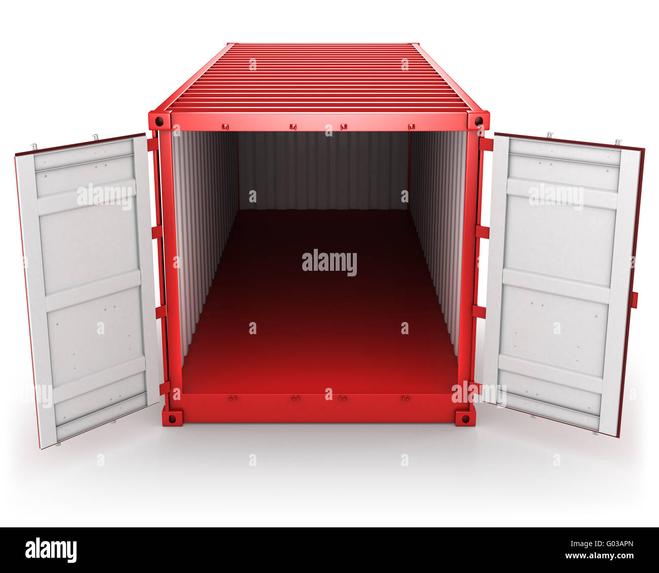 Opened red freight container isolated, front view Stock Photo - Alamy