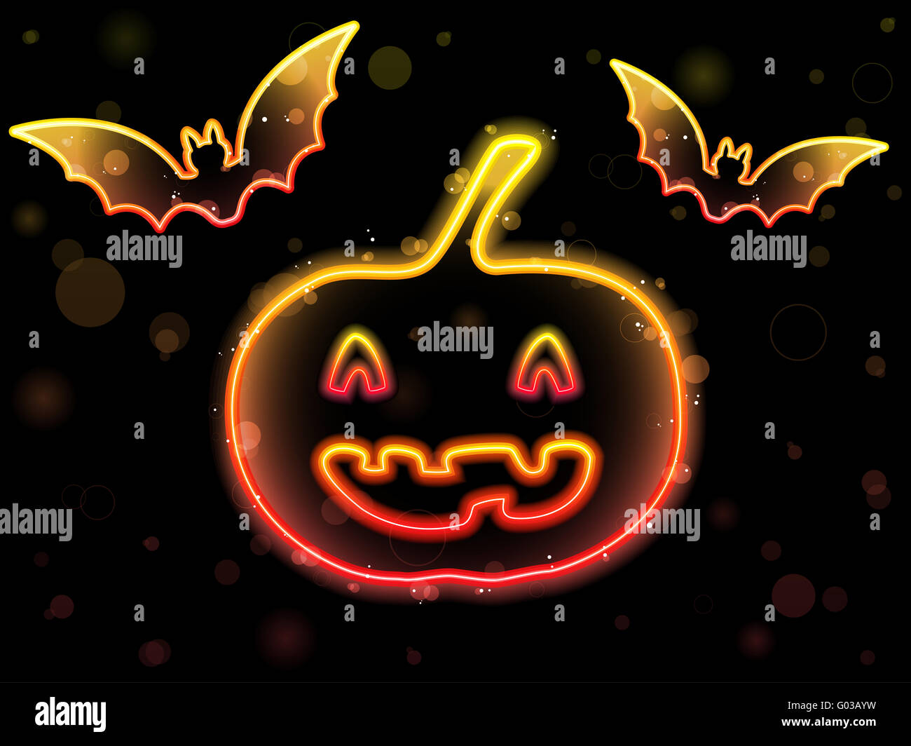 Halloween Neon Background with Pumpkin and Bats Stock Photo - Alamy