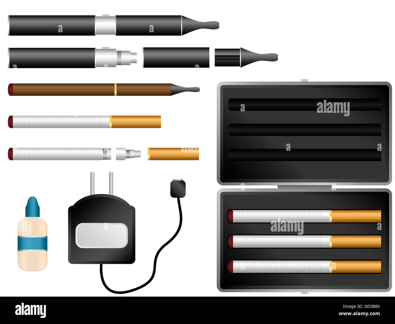 Electronic Cigarette Kit with Liquid, Charger and Case Stock Photo - Alamy