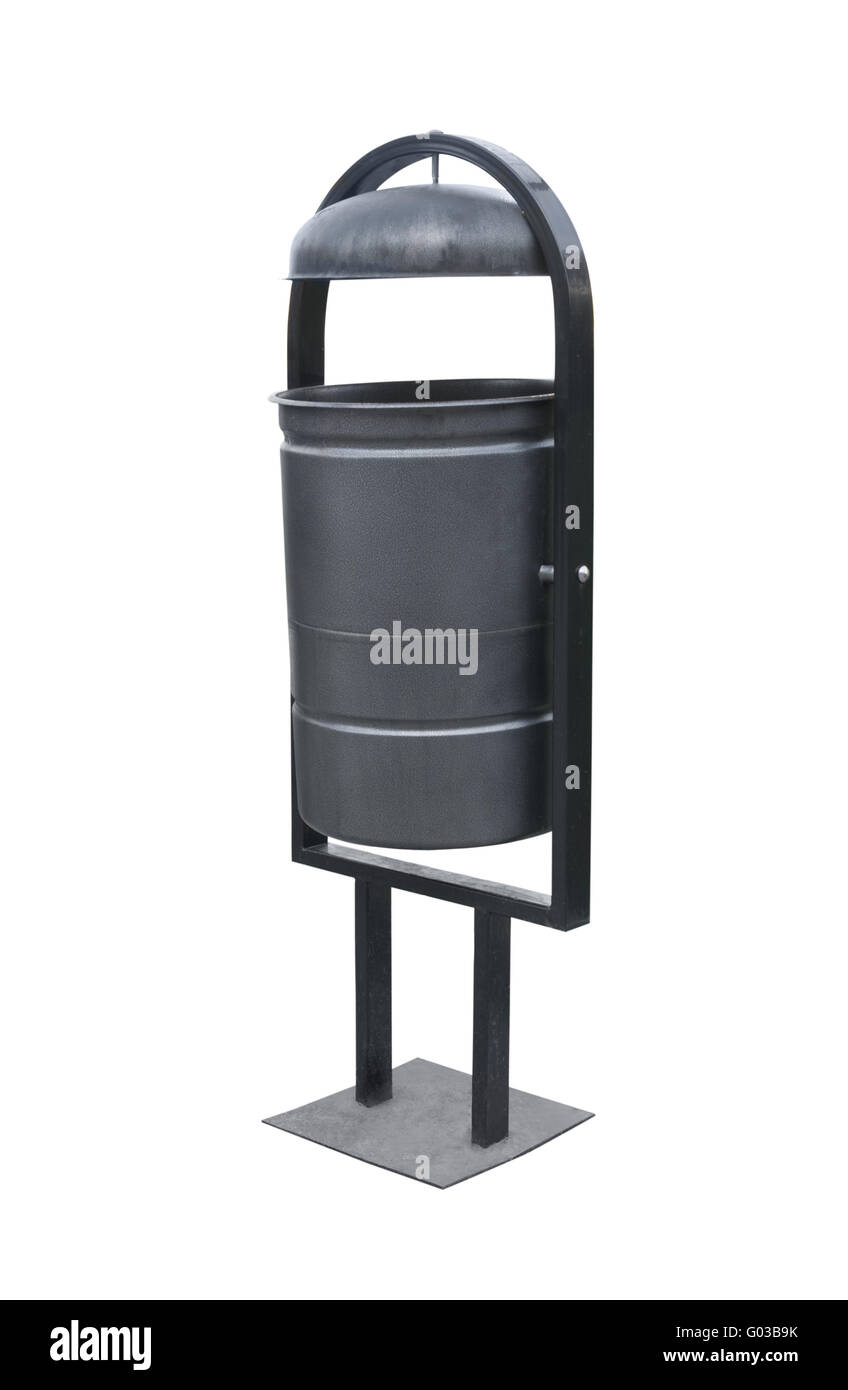 Black street dustbin isolated over white backgroun Stock Photo - Alamy
