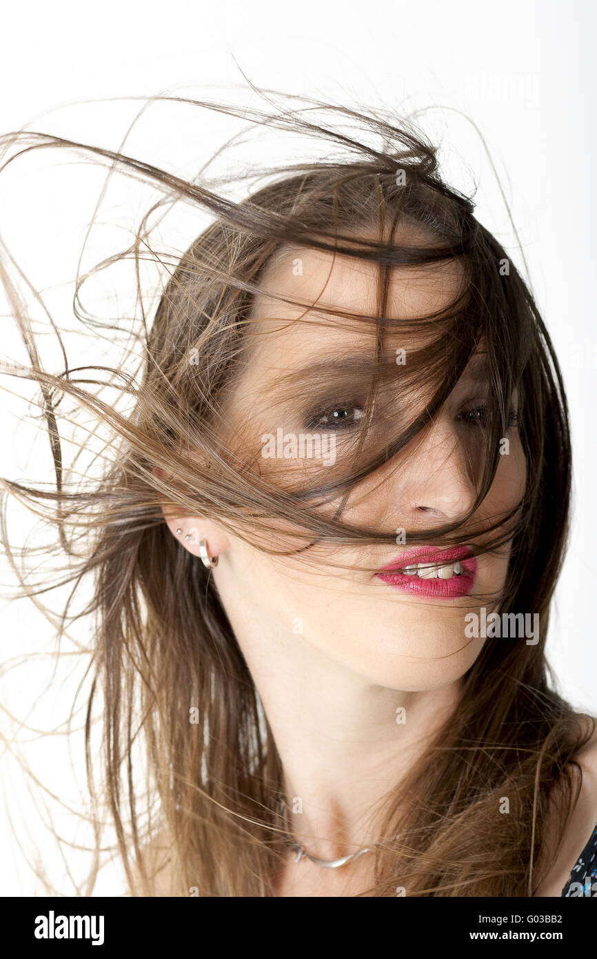 Portrait of a girl with flying hair Stock Photo - Alamy