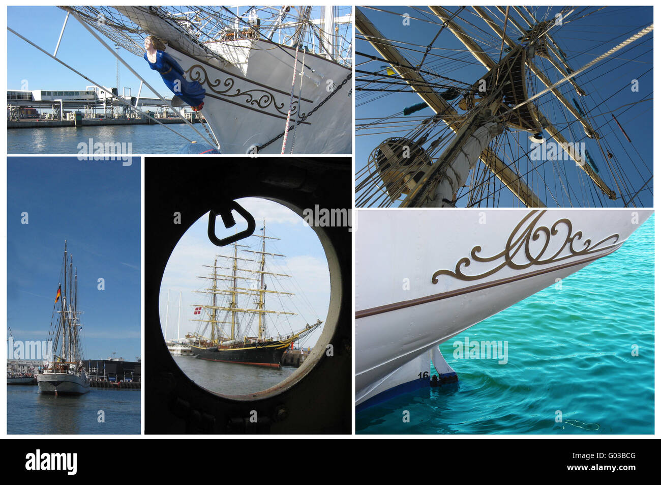 collection of view of different parts of sailboat Stock Photo - Alamy