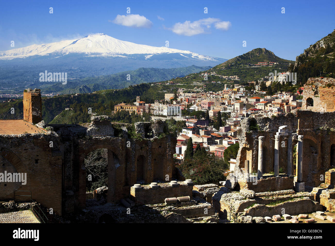 Greek Theatre and Mount Etna, Taormina, Sicily Stock Photo - Alamy