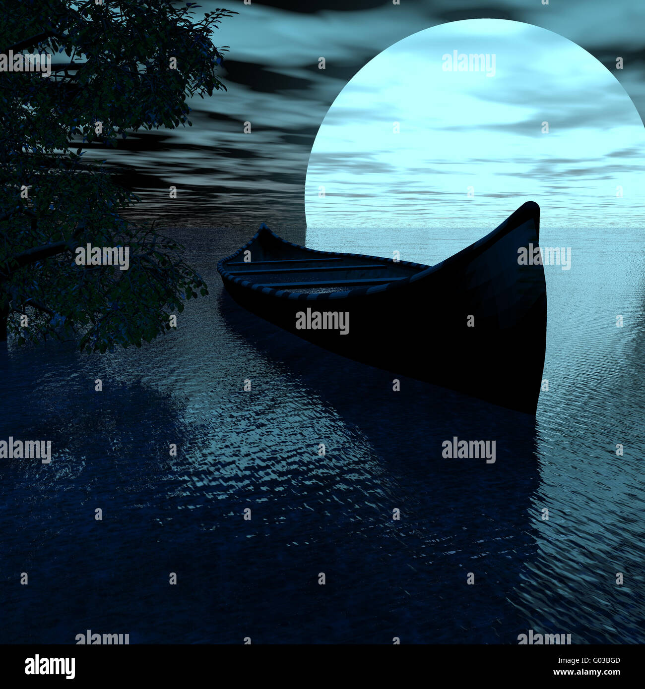 boat in the moonlight Stock Photo - Alamy