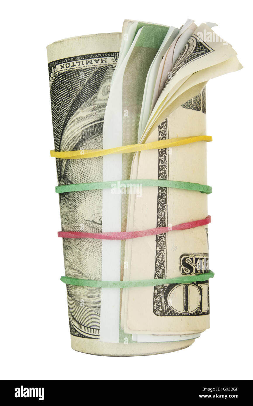 Roll of money pulled together with elastic bands Stock Photo - Alamy