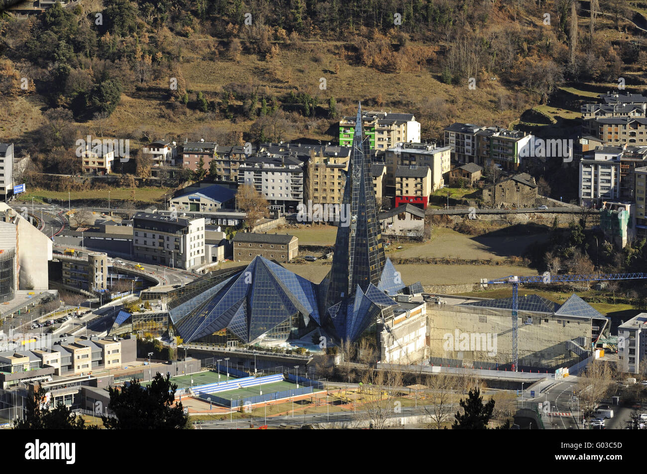 Glas tower of the Caldea Thermal Spa, Andorra Stock Photo - Alamy