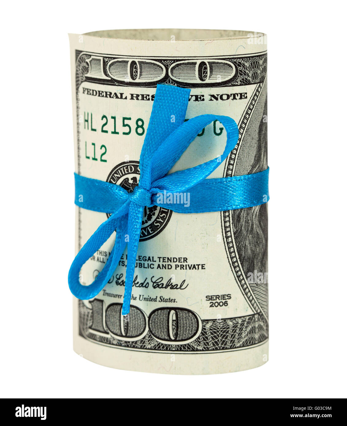 100 US dollar wrapped by ribbon isolated on white background Stock ...