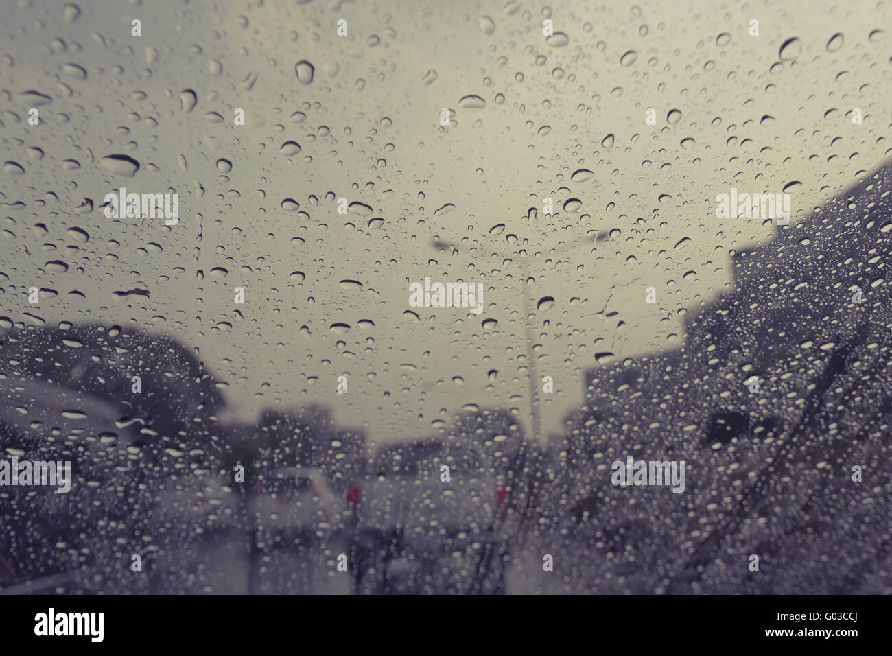 Rain drops on windshield car,Vintage Effect Stock Photo - Alamy