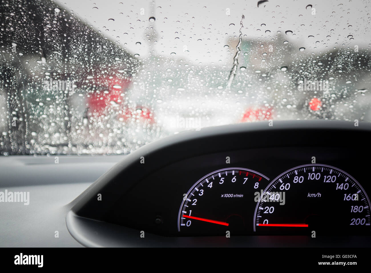 Rain drops on windshield car Stock Photo - Alamy