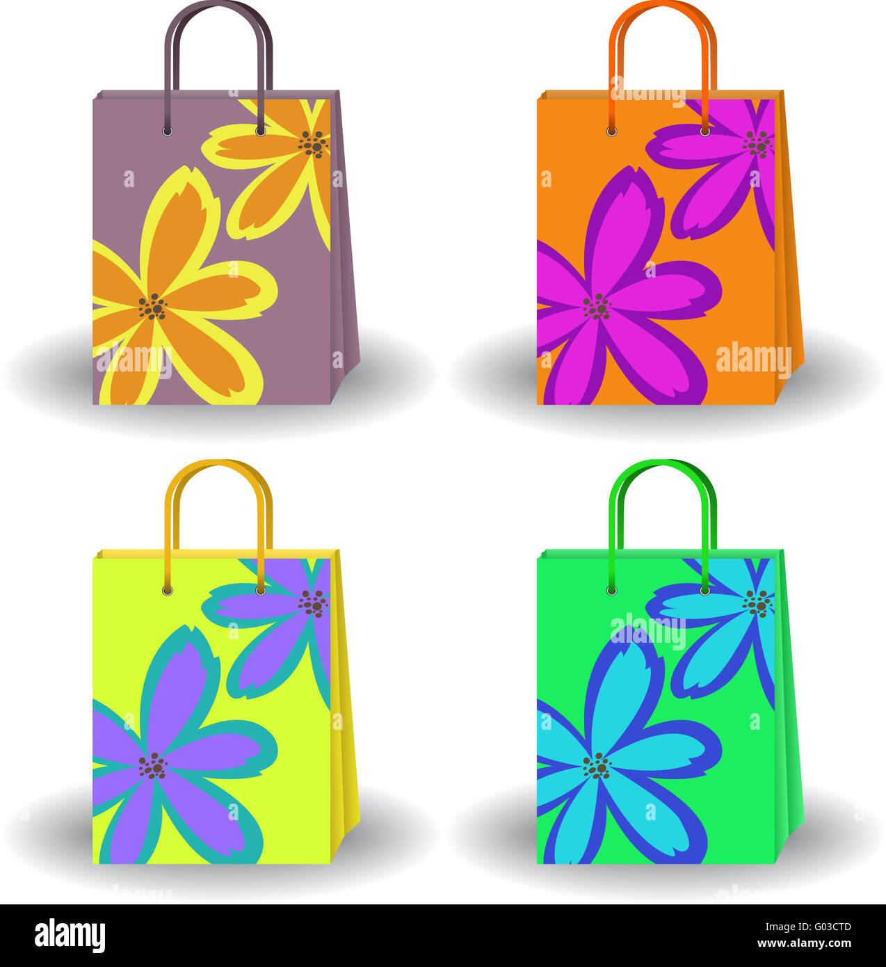 set of four colorful bags with painted flowers Stock Photo - Alamy