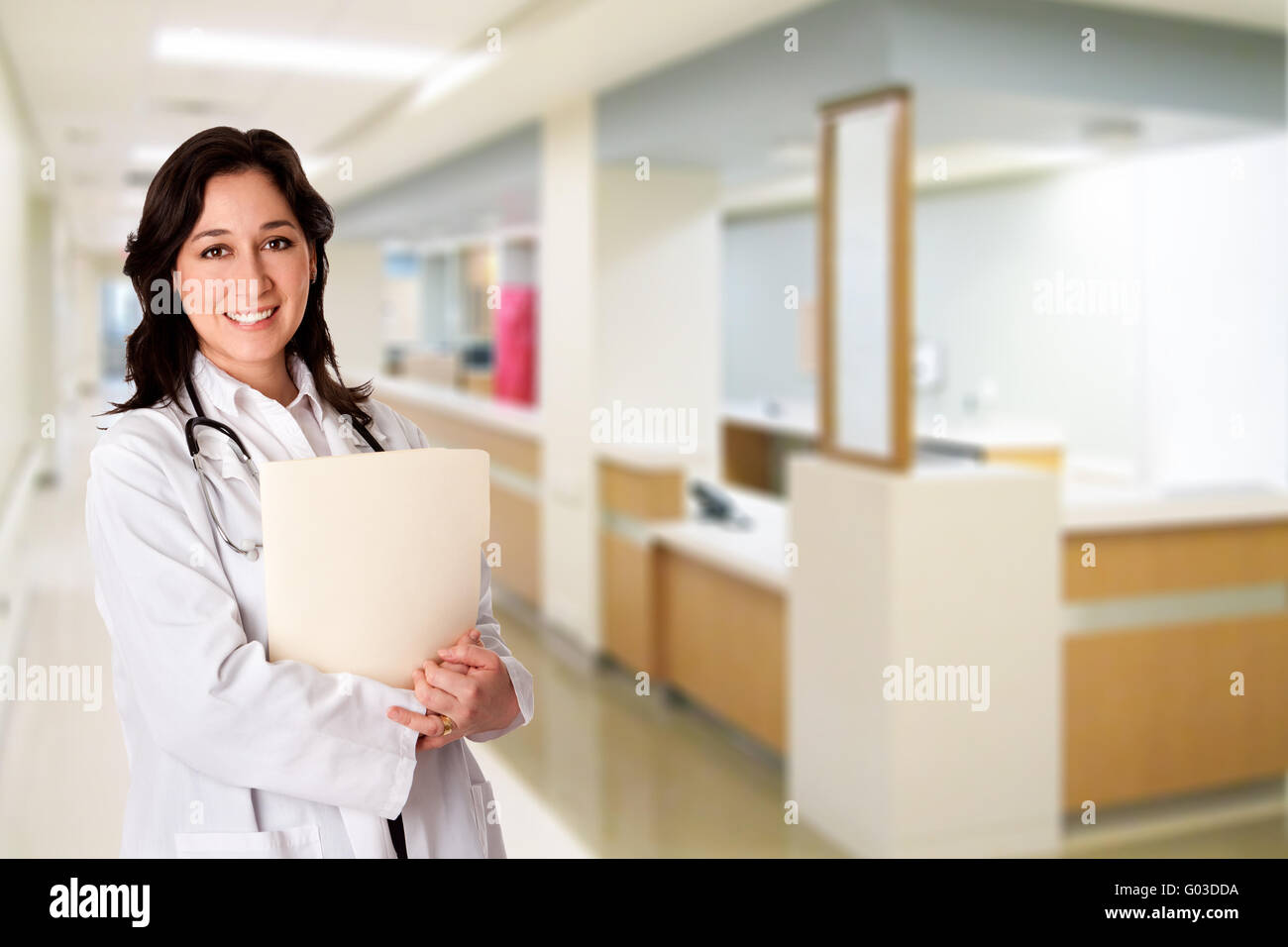 Happy Doctor with patient chart file dossier in hospital Stock Photo ...