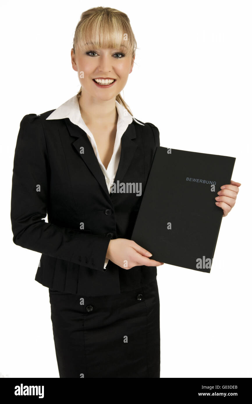 Blonde apprentice shoe application forms Stock Photo - Alamy