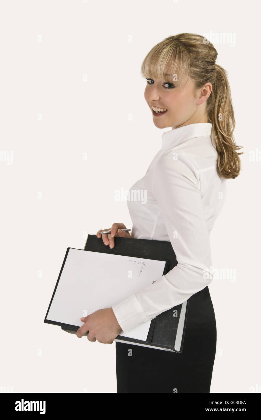 Blonde secretary with files Stock Photo - Alamy