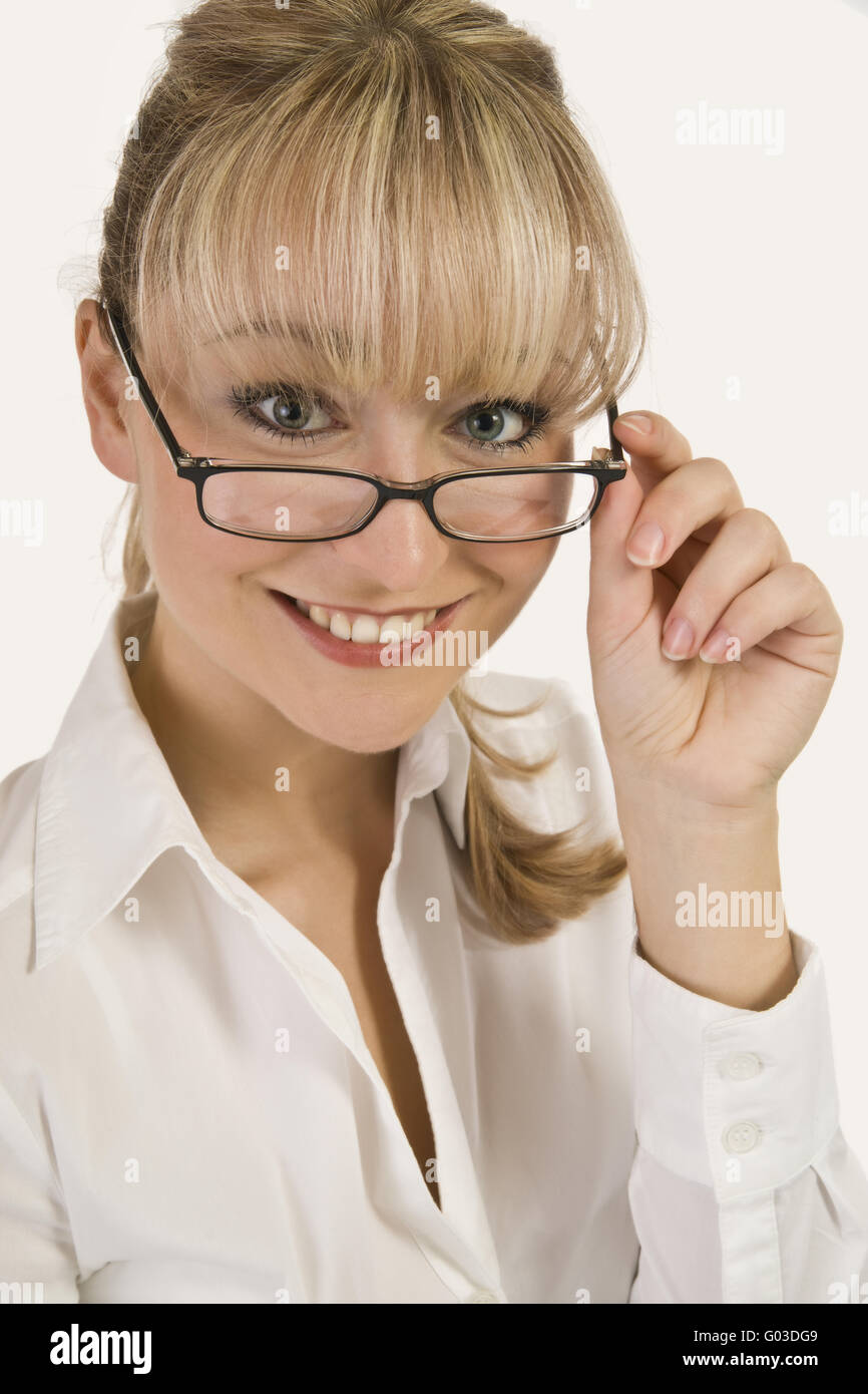 Smiling blonde secretary Stock Photo - Alamy