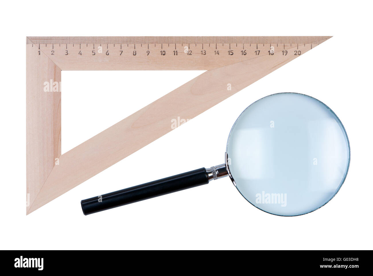 Ruler angle and magnifier isolate on white background Stock Photo - Alamy