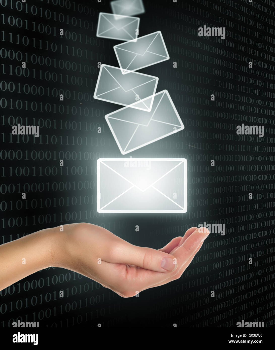 female hand holding or getting e-mail sign on a touch screen interface ...