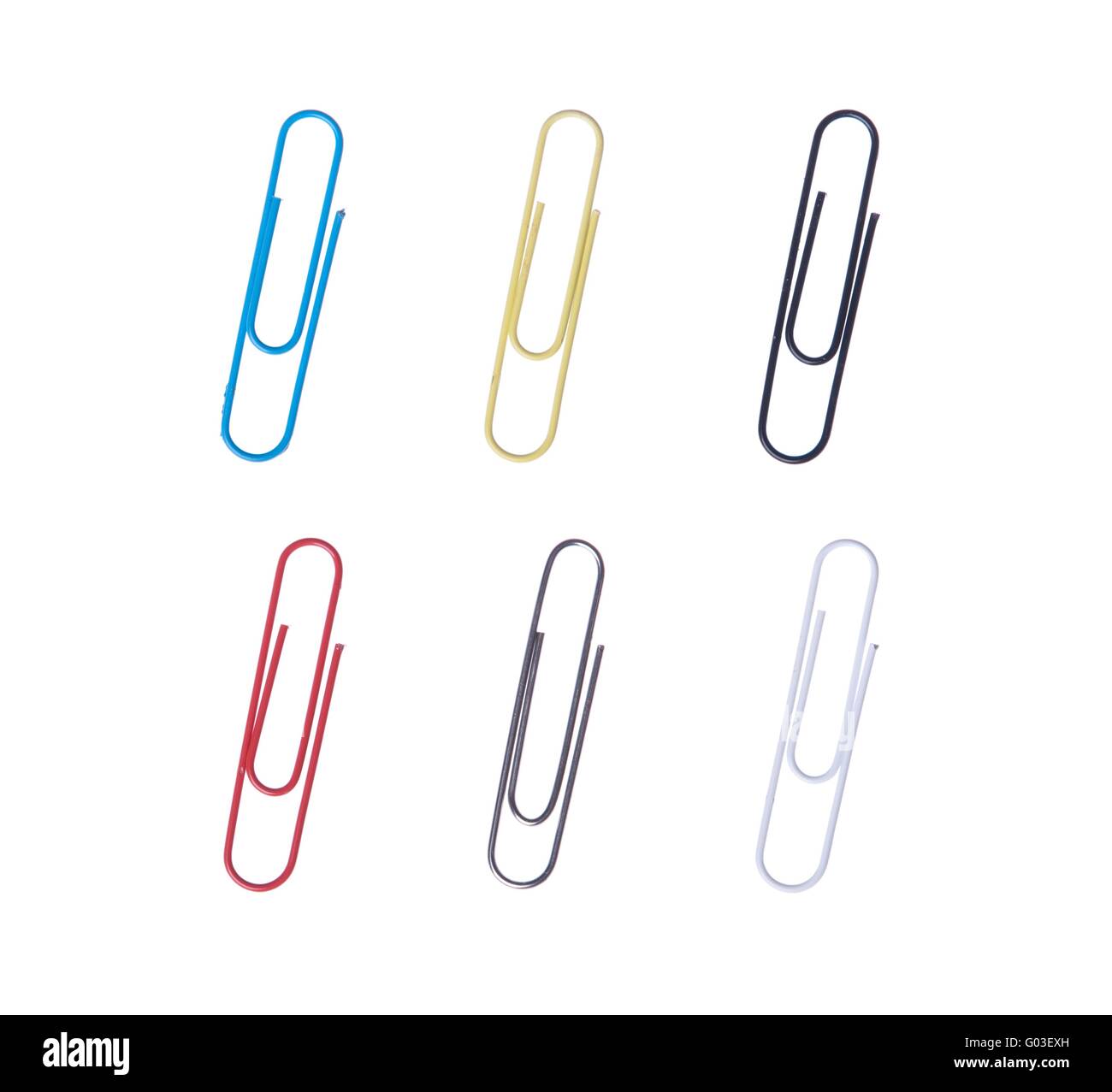 set of colored paper clips isolated on white background Stock Photo - Alamy