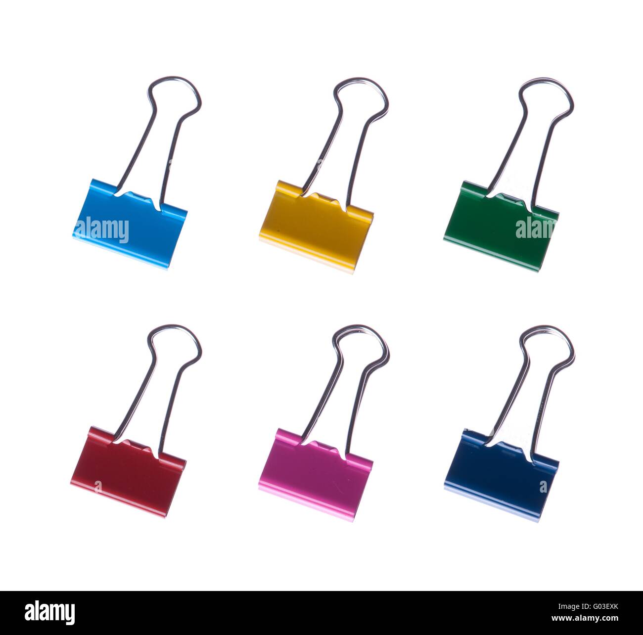 set of colored binder clips isolated on white background Stock Photo ...