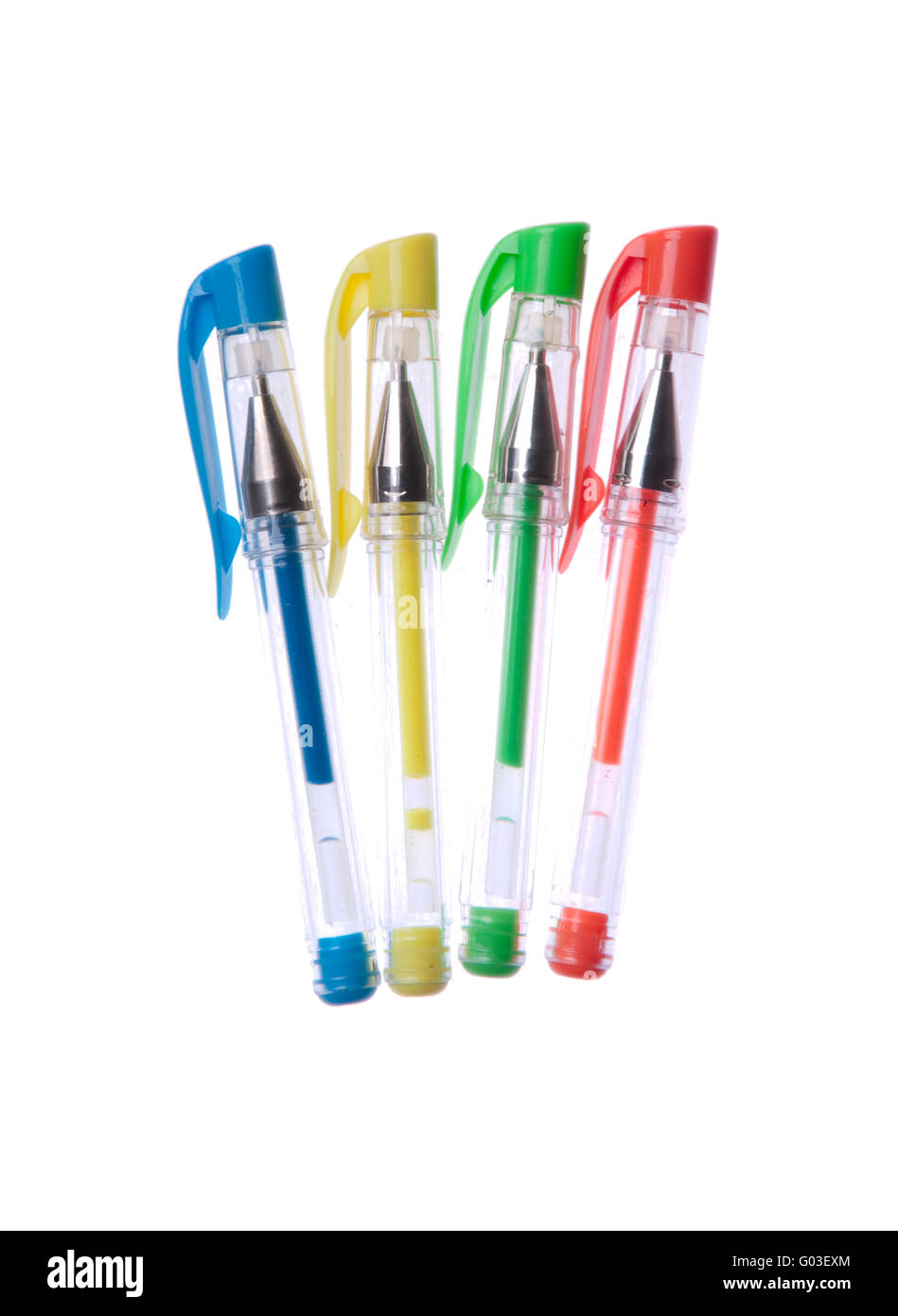 four colorful pens isolated on white background Stock Photo - Alamy