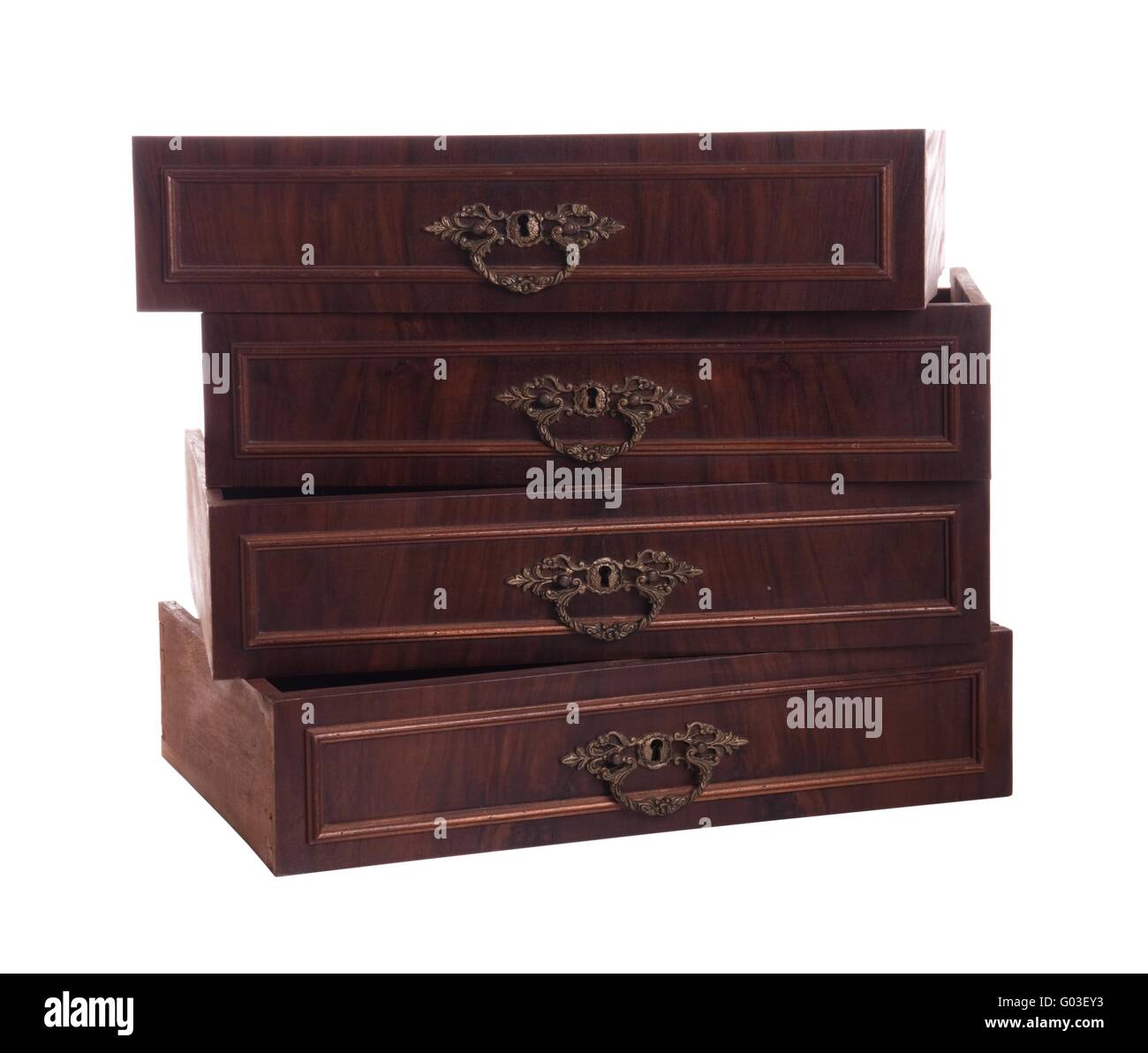 four antique wooden drawers isolated on white background Stock Photo ...