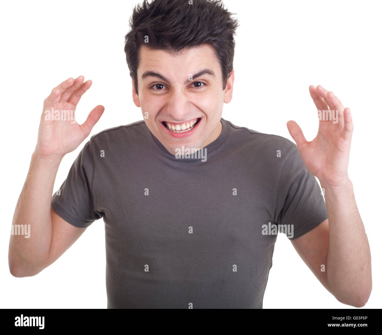 very angry casual man screaming and gesturing isolated on white ...