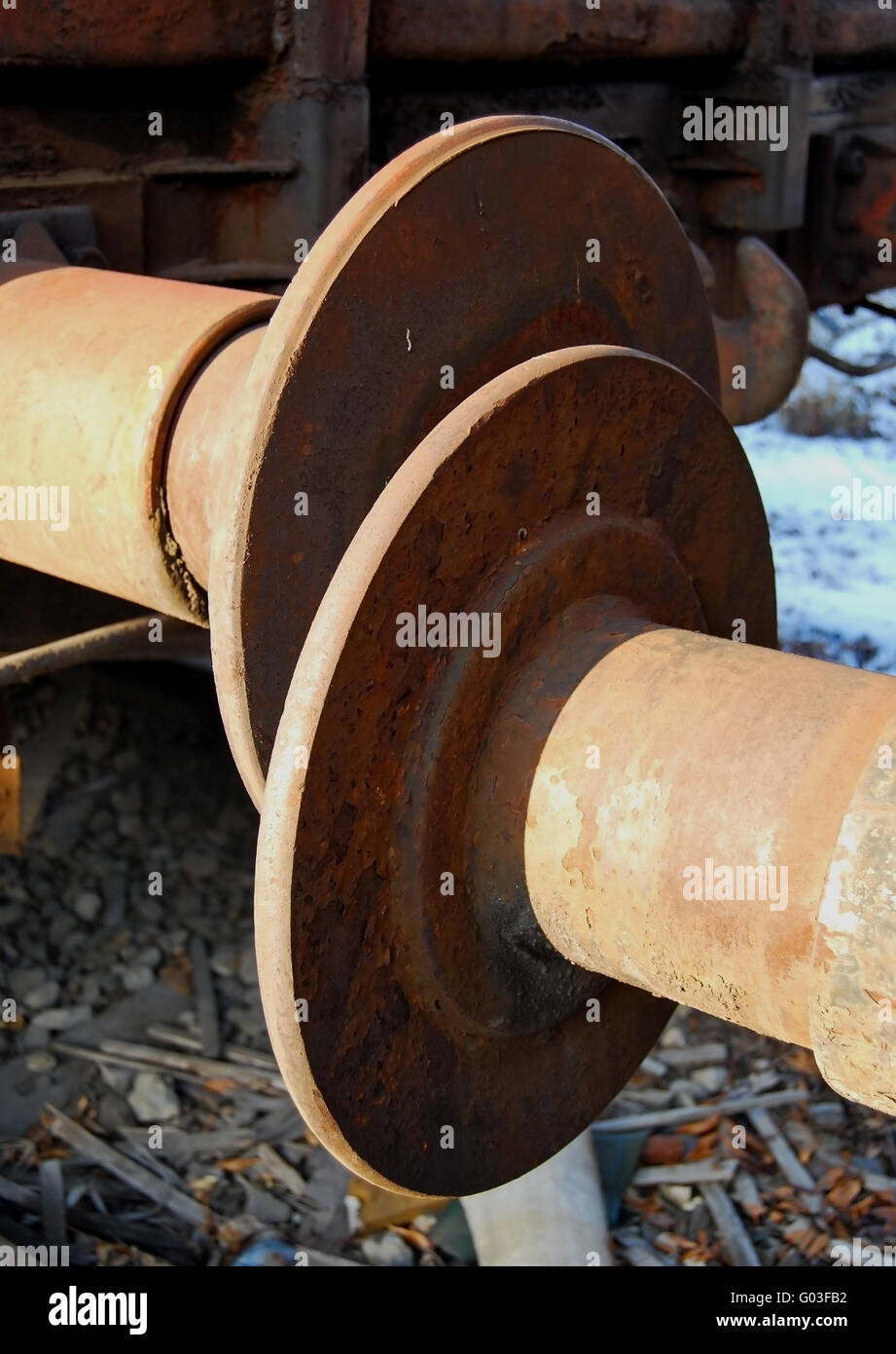 Abandoned rusty steel railway wagon buffers close Stock Photo - Alamy