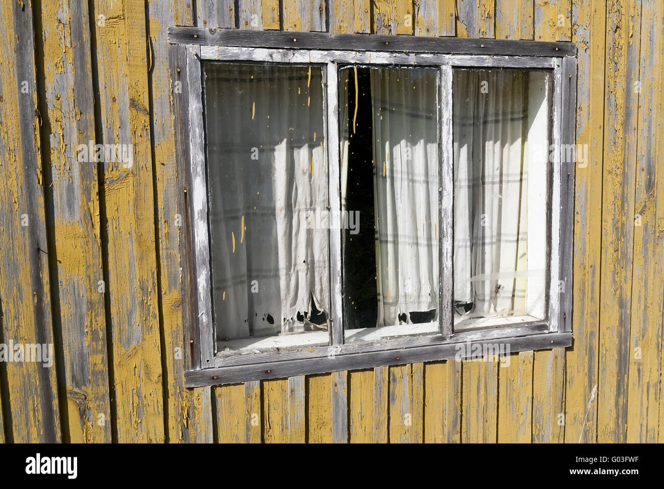 Old dirty white window in the old wooden house Stock Photo - Alamy