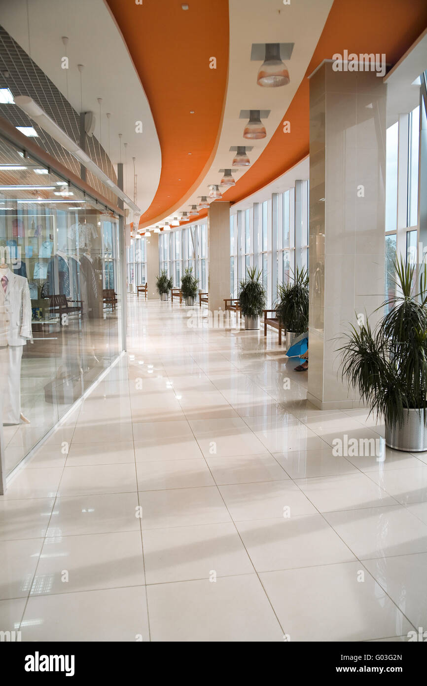 Hall of a modern business centre with set of glass show-windows Stock ...