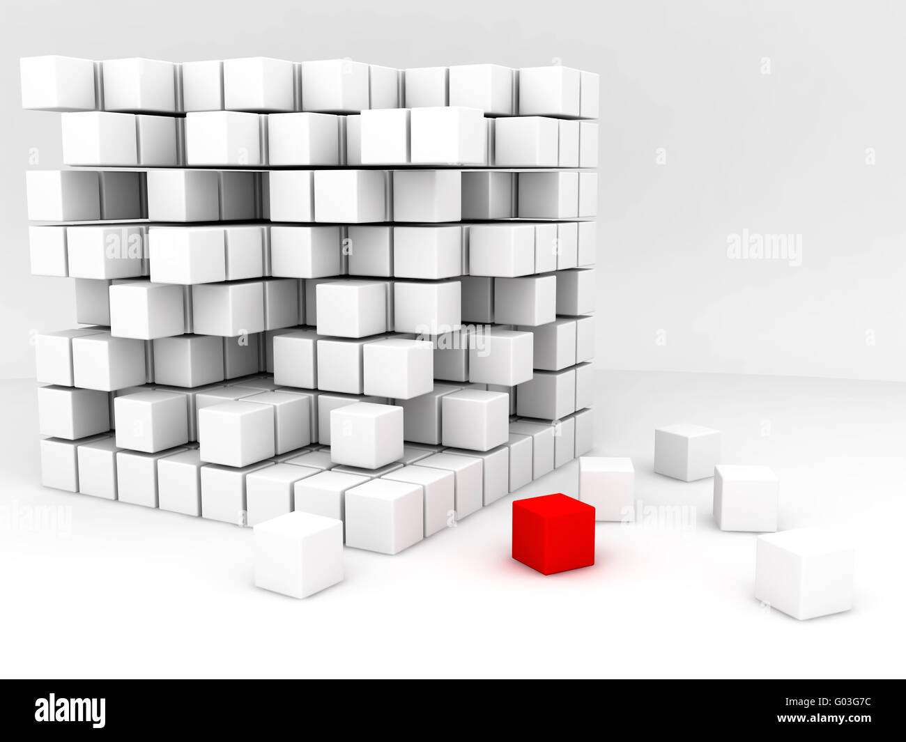 one red and many white cubes on a white background Stock Photo - Alamy