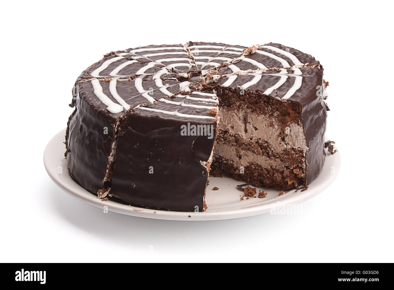 chocolate cake with frosting on white background Stock Photo - Alamy