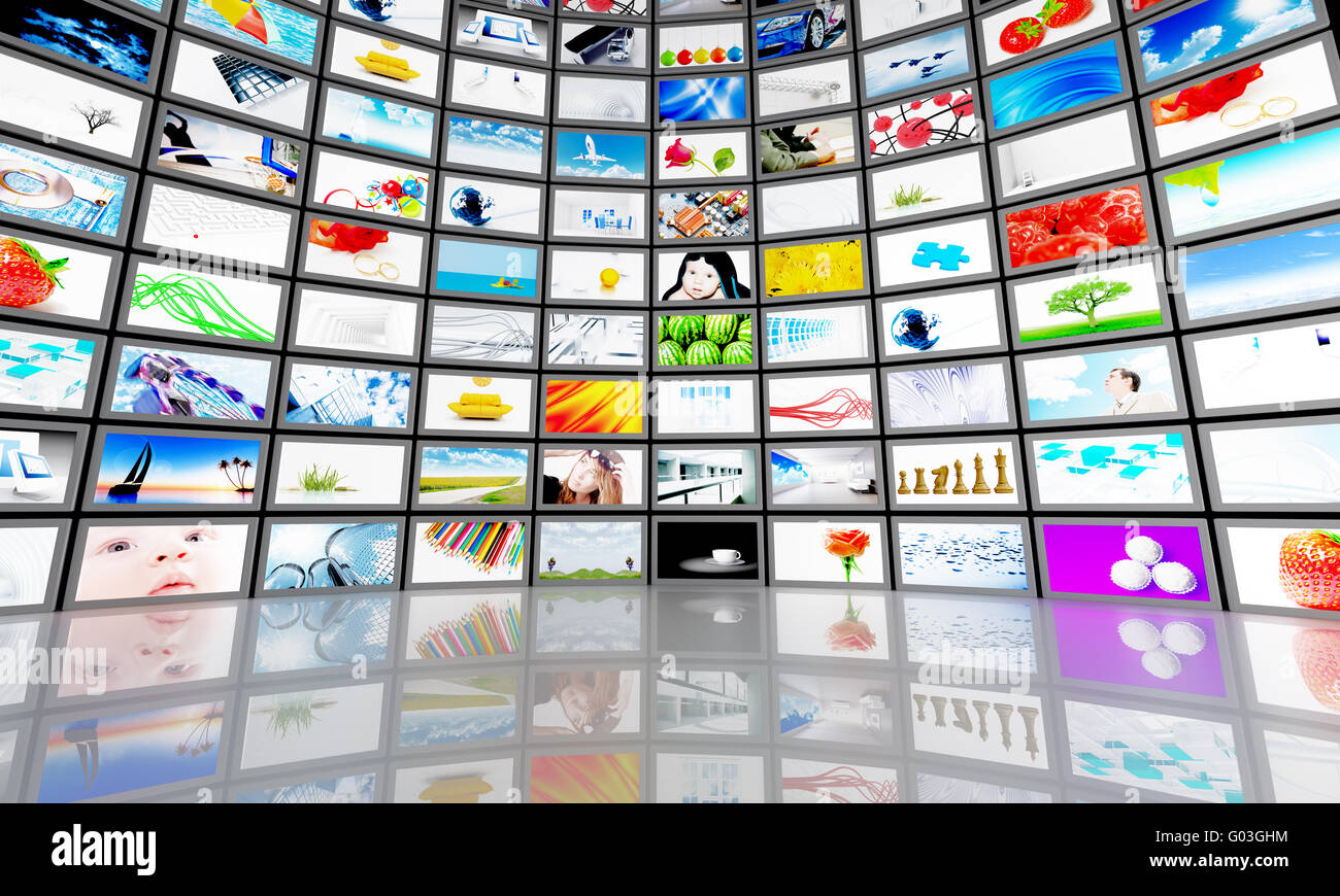 Set of monitors with static colourful and bright i Stock Photo - Alamy